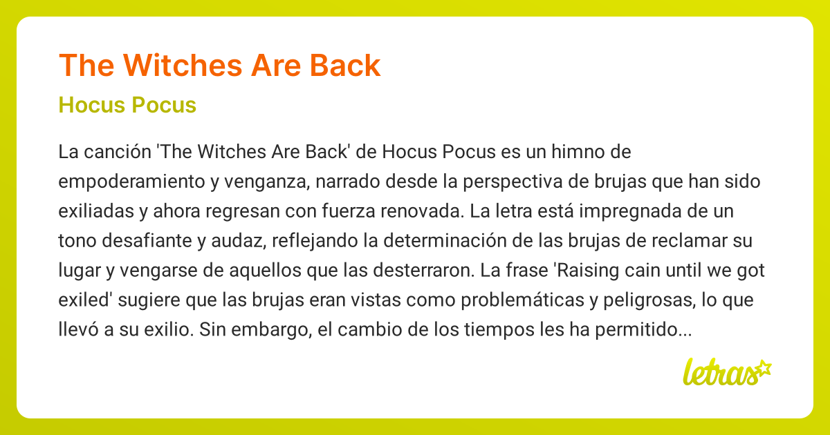 Significado de la canción THE WITCHES ARE BACK (Hocus Pocus) - LETRAS.COM
