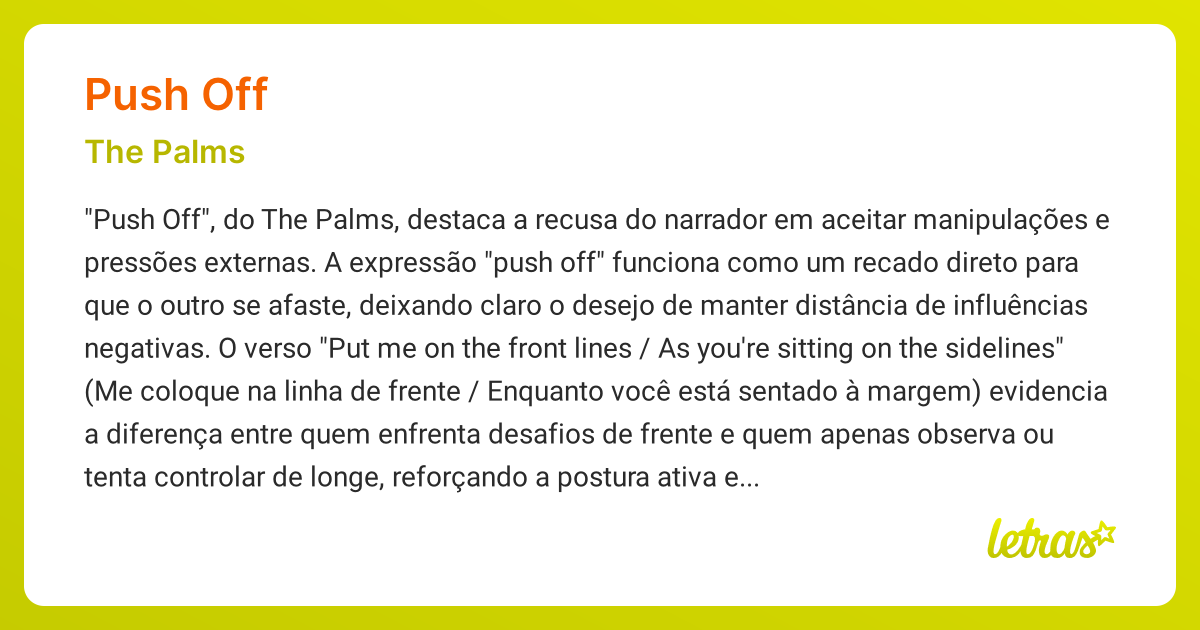 Significado da música PUSH OFF (The Palms) - LETRAS.MUS.BR