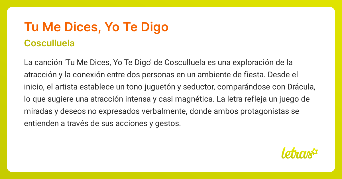 Significado de la canción TU ME DICES, YO TE DIGO (Cosculluela ...