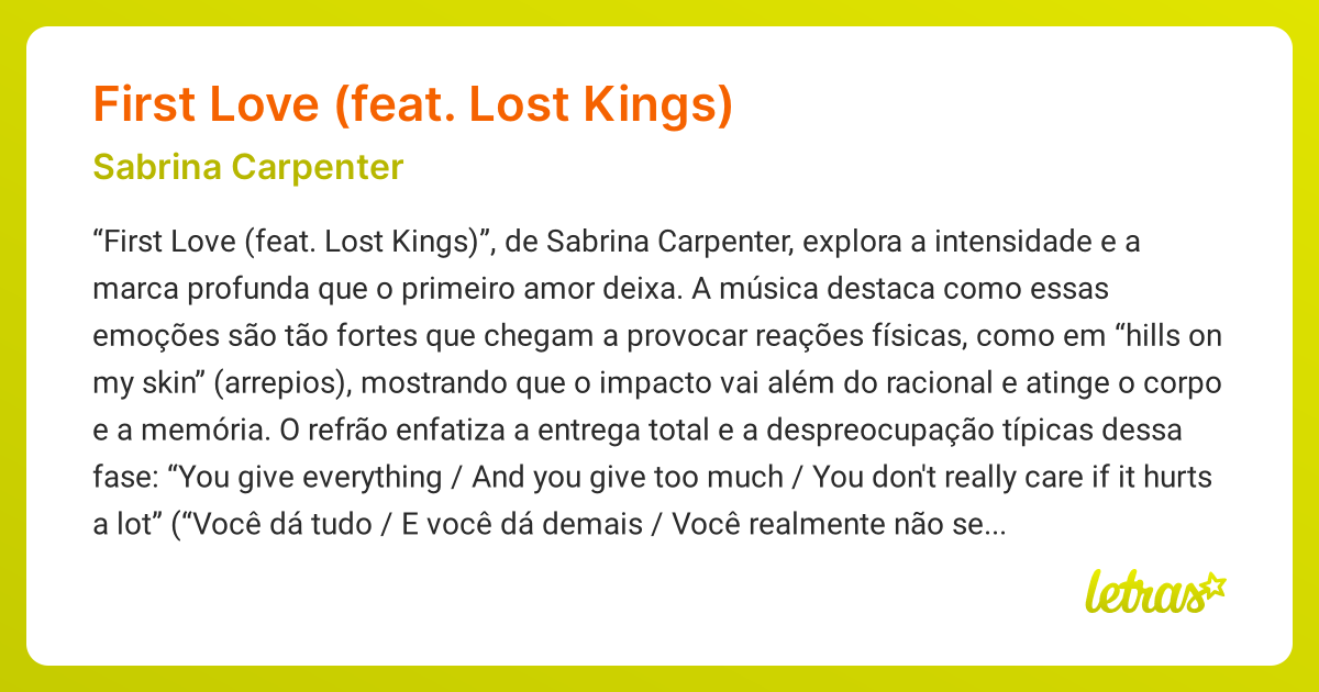 Significado da música FIRST LOVE (FEAT. LOST KINGS) (Sabrina Carpenter ...