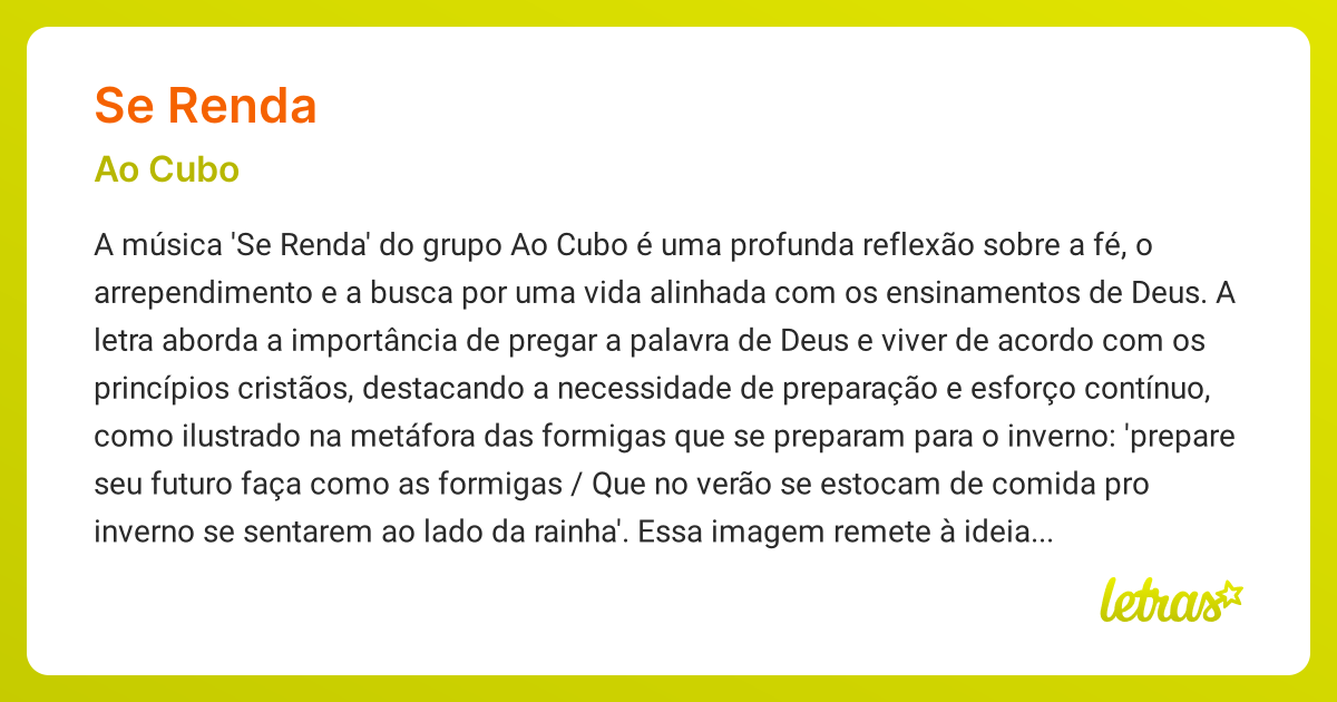 Significado da música SE RENDA (Ao Cubo) - LETRAS.MUS.BR
