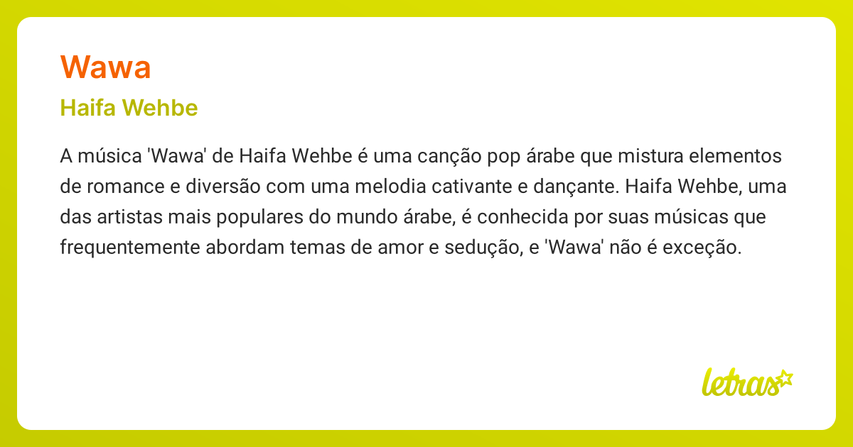 Significado da música WAWA (Haifa Wehbe) - LETRAS.MUS.BR