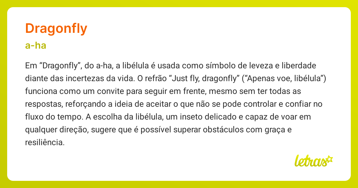 Significado da música DRAGONFLY (a-ha) - LETRAS.MUS.BR