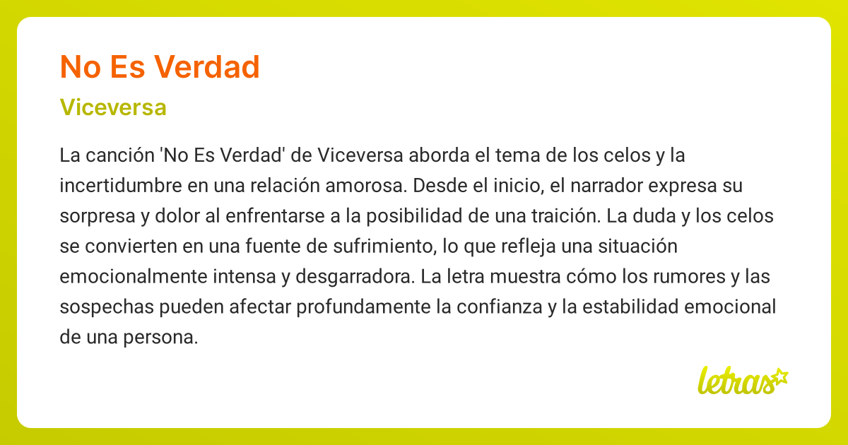 Significado de la canción NO ES VERDAD (Viceversa) - LETRAS.COM