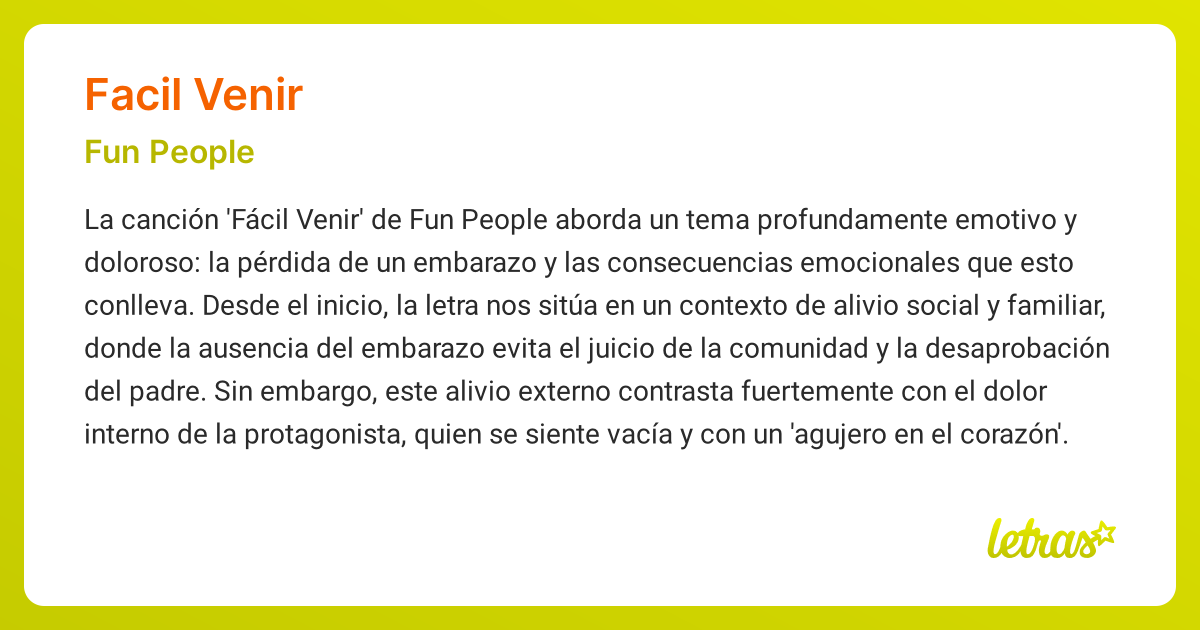Significado de la canción FACIL VENIR (Fun People) - LETRAS.COM