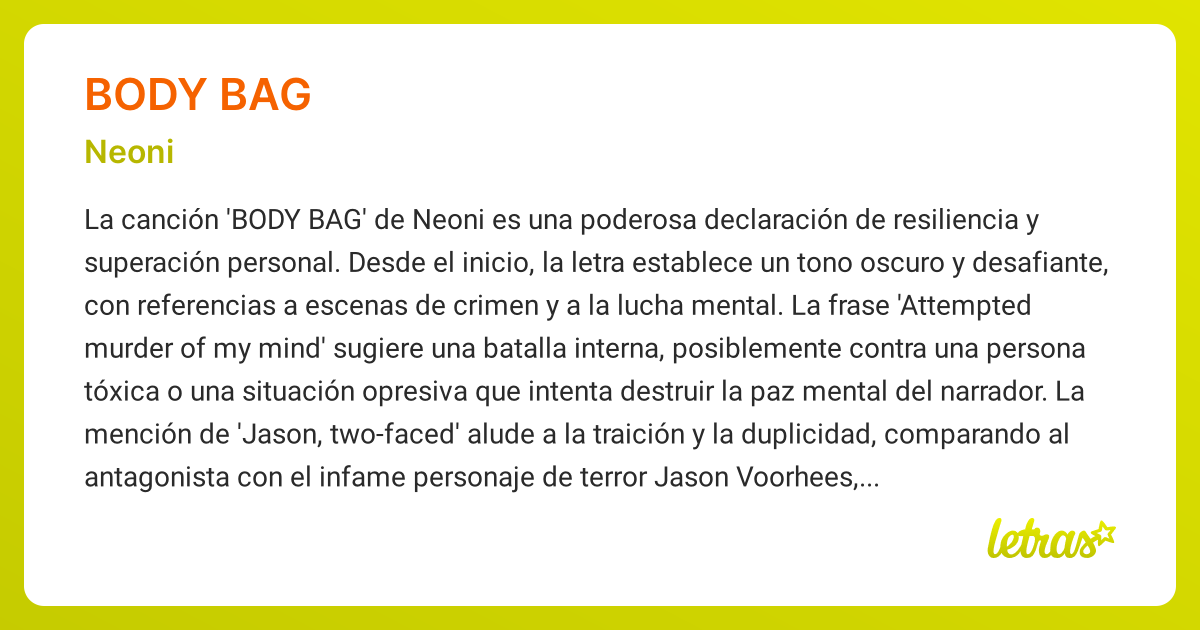 Significado de la canción BODY BAG (Neoni) - LETRAS.COM