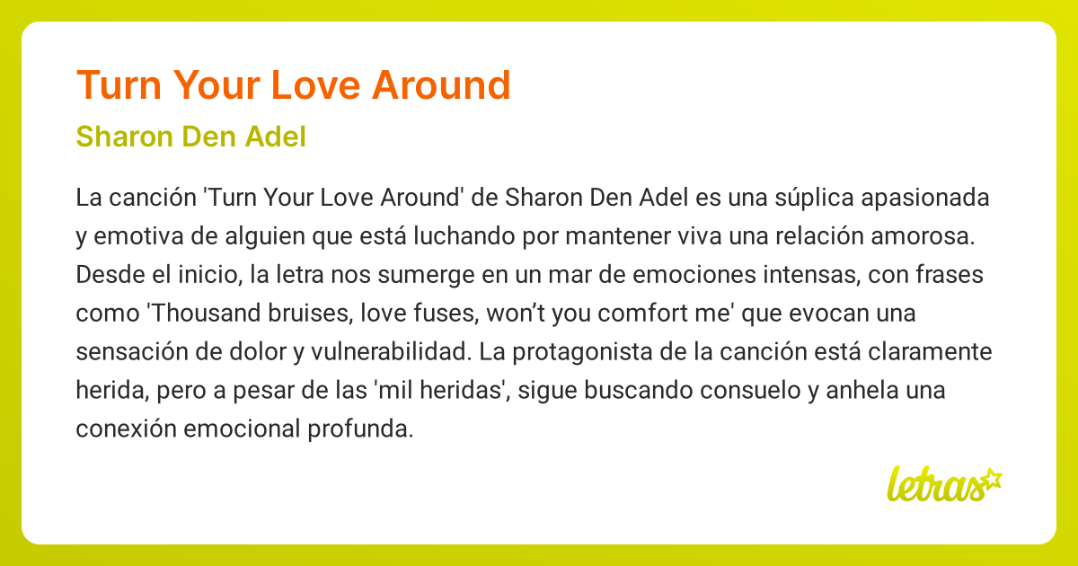 Significado de la canción TURN YOUR LOVE AROUND (Sharon Den Adel ...