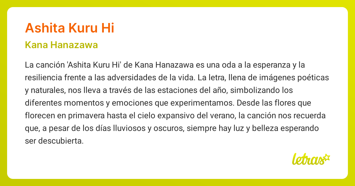 Significado de la canción ASHITA KURU HI (Kana Hanazawa) - LETRAS.COM