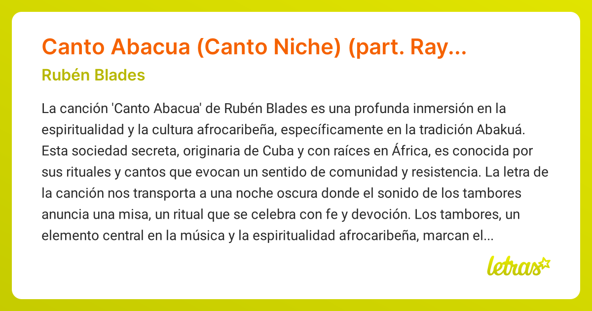 Significado de la canción Canto Abacua (Canto Niche) (part. Ray ...