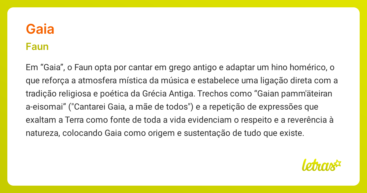 Significado da música GAIA (Faun) - LETRAS.MUS.BR
