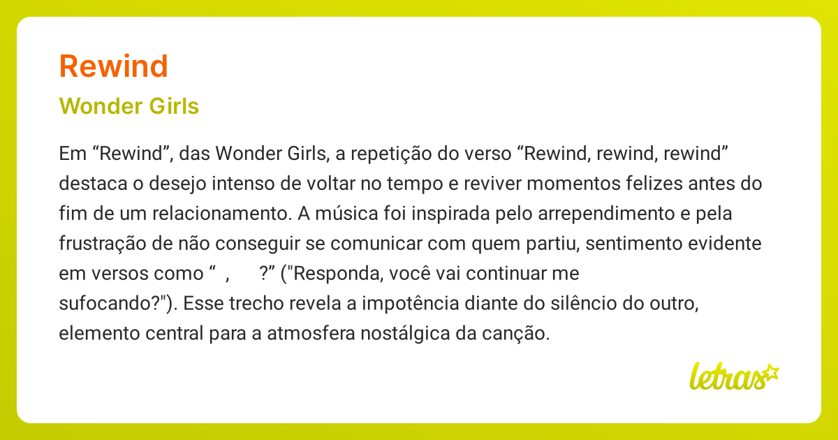 Significado da música REWIND (Wonder Girls) - LETRAS.MUS.BR