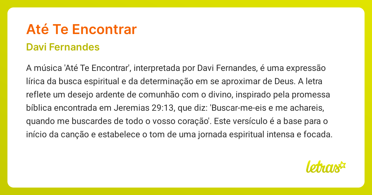 Significado da música ATÉ TE ENCONTRAR (Davi Fernandes) - LETRAS.MUS.BR
