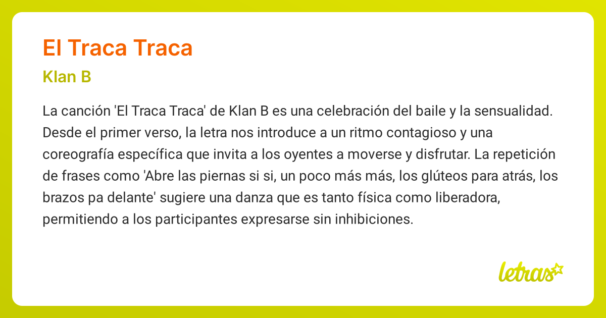 Significado de la canción EL TRACA TRACA (Klan B) - LETRAS.COM