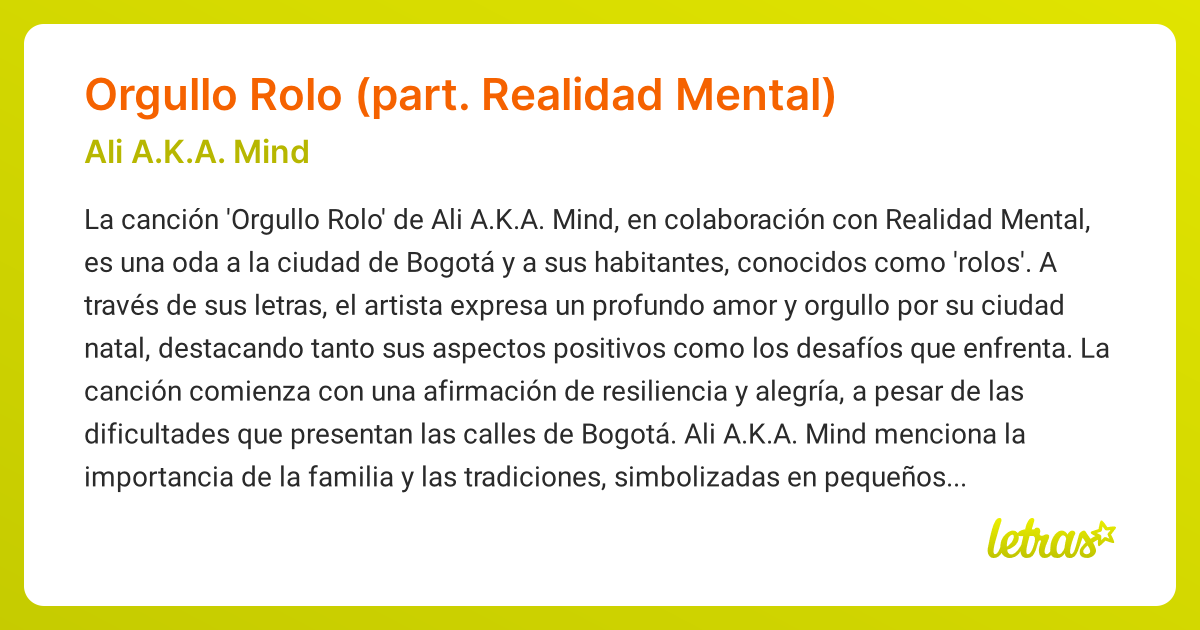 Significado de la canción Orgullo Rolo (part. Realidad Mental) (Ali A.K ...