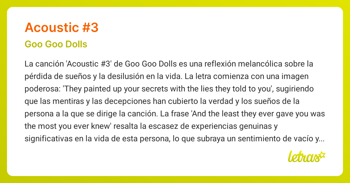 Significado de la canción ACOUSTIC #3 (Goo Goo Dolls) - LETRAS.COM