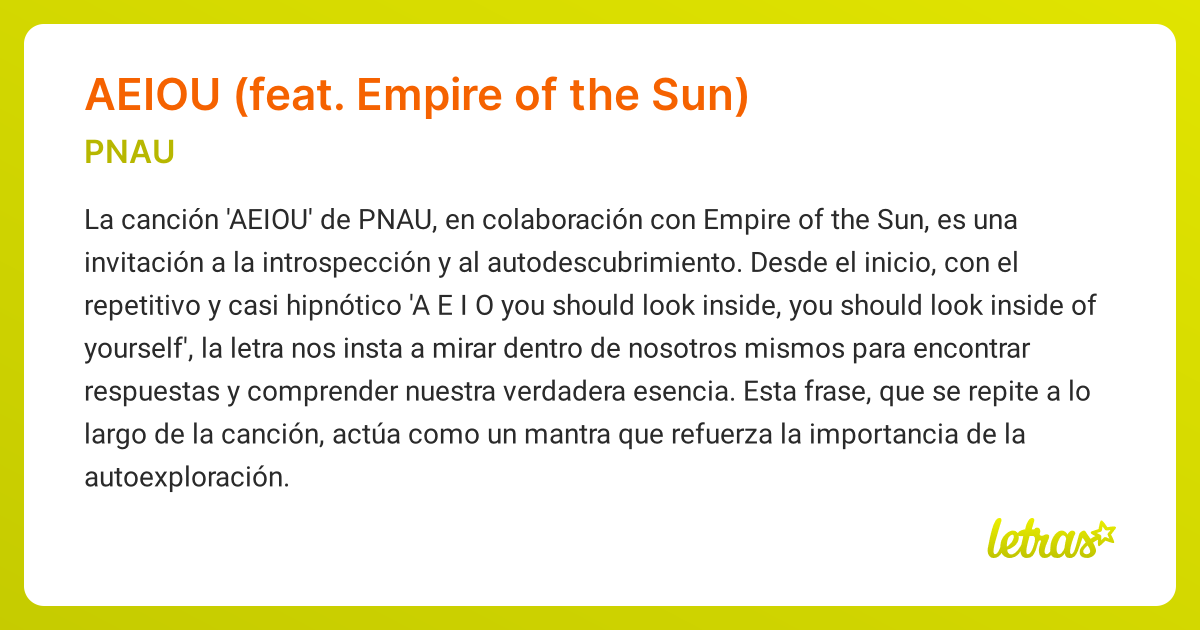 Significado de la canción AEIOU (feat. Empire of the Sun) (PNAU ...