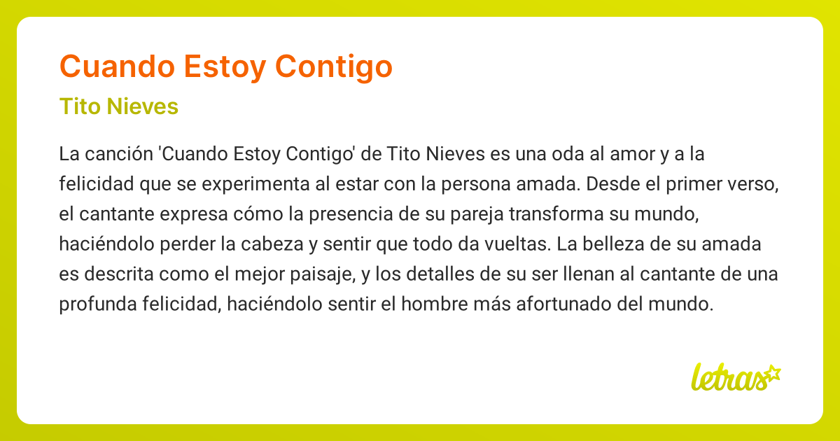 Significado de la canción CUANDO ESTOY CONTIGO (Tito Nieves) - LETRAS.COM