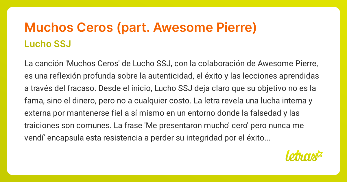 Significado de la canción Muchos Ceros (part. Awesome Pierre) (Lucho ...