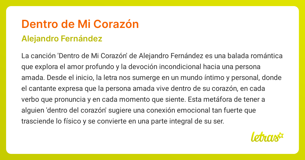 Significado de la canción DENTRO DE MI CORAZÓN (Alejandro Fernández ...