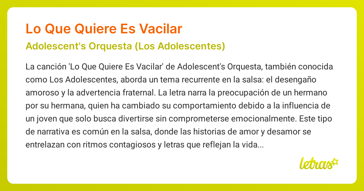 Significado de la canción LO QUE QUIERE ES VACILAR (Adolescent's ...