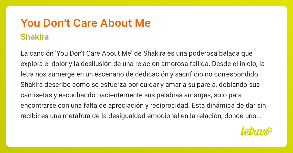 Significado de la canción YOU DON'T CARE ABOUT ME (Shakira) - LETRAS.COM