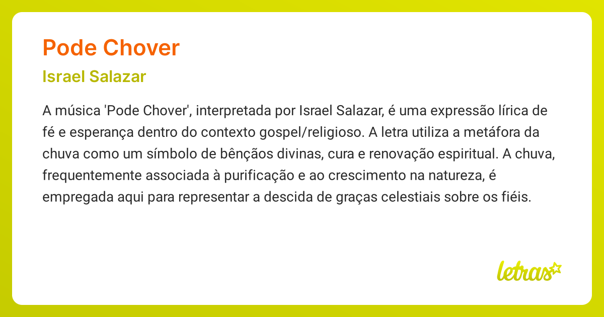 Significado da música PODE CHOVER (Israel Salazar) - LETRAS.MUS.BR