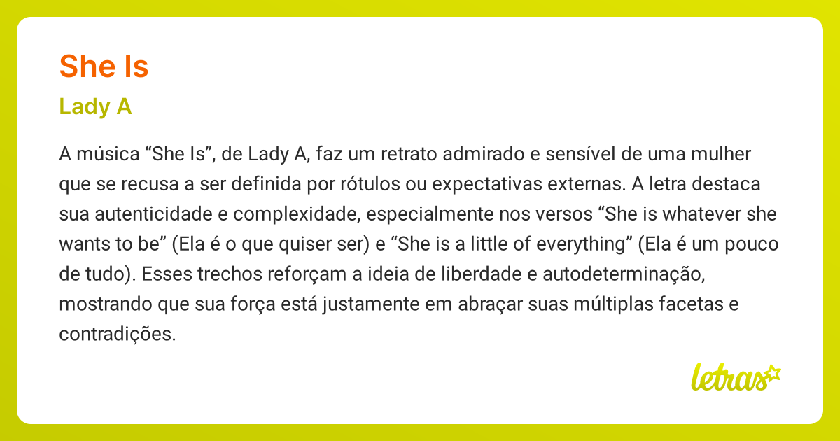 Significado da música SHE IS (Lady A) - LETRAS.MUS.BR