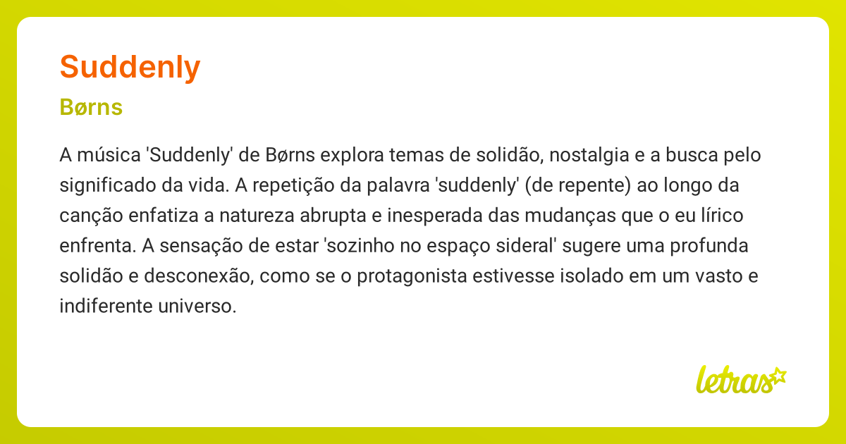 Significado da música SUDDENLY (Børns) - LETRAS.MUS.BR