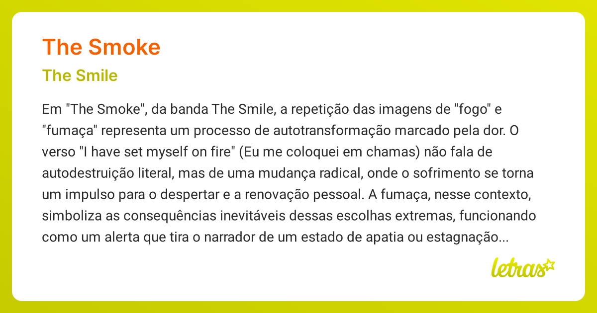 Significado da música THE SMOKE (The Smile) - LETRAS.MUS.BR
