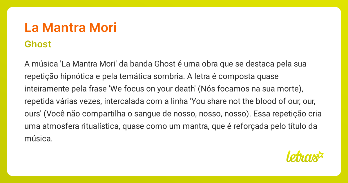 Significado da música LA MANTRA MORI (Ghost) - LETRAS.MUS.BR