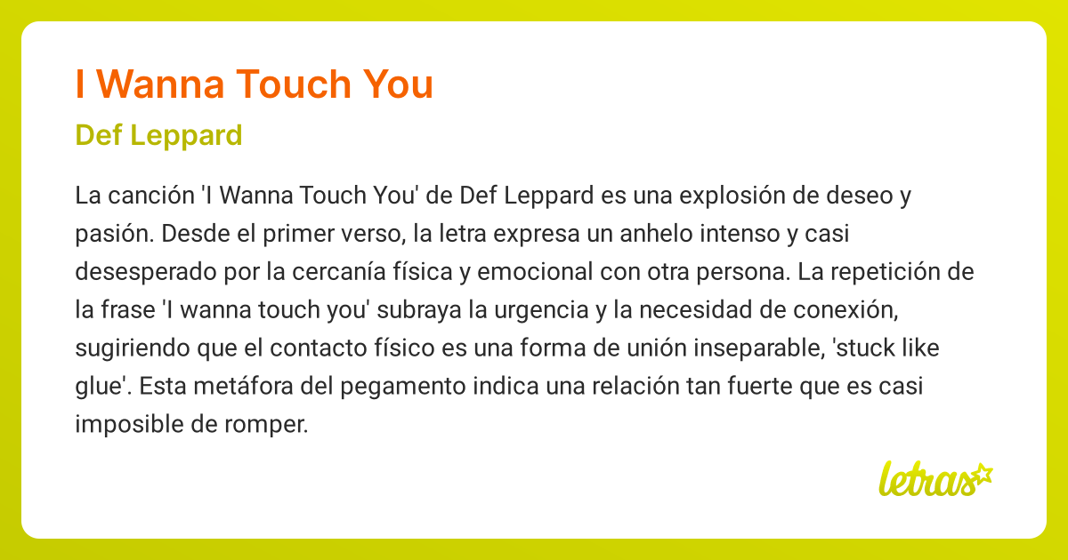 Significado de la canción I WANNA TOUCH YOU (Def Leppard) - LETRAS.COM