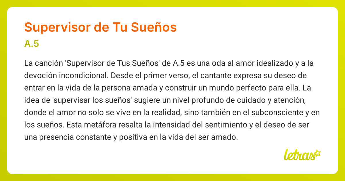 Significado de la canción SUPERVISOR DE TU SUEÑOS (A.5) - LETRAS.COM