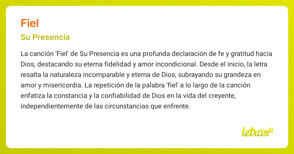 Significado de la canción FIEL (Su Presencia) - LETRAS.COM
