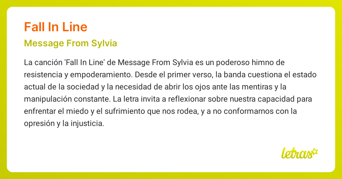 Significado de la canción FALL IN LINE (Message From Sylvia) - LETRAS.COM