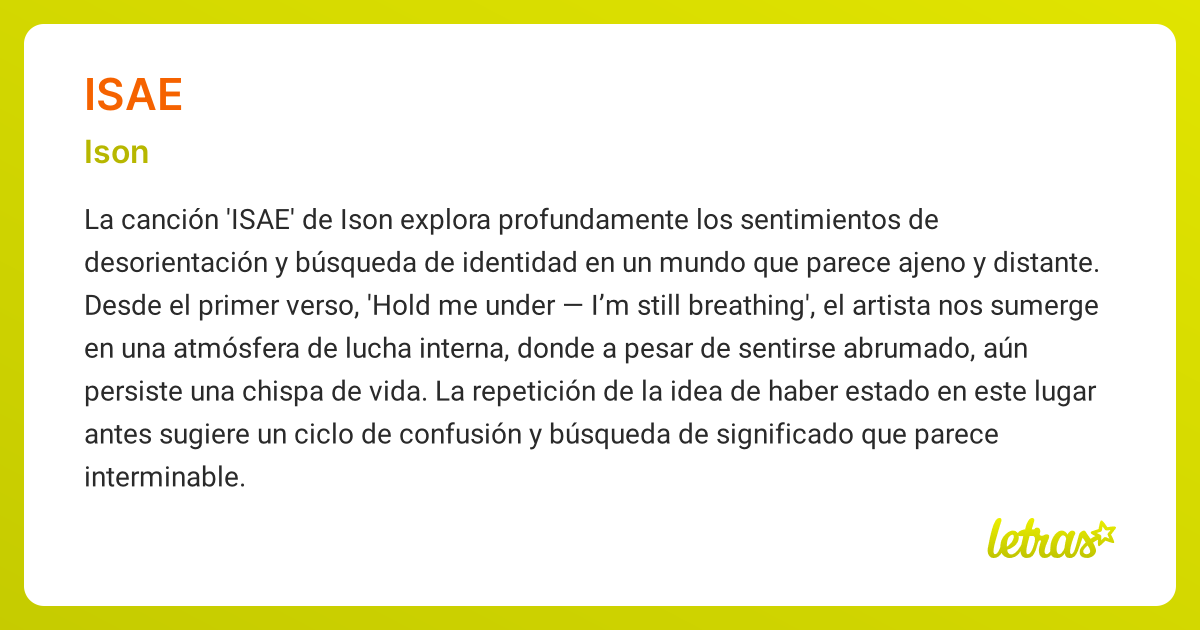 Significado de la canción ISAE (Ison) - LETRAS.COM