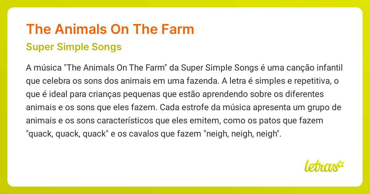 Significado da música THE ANIMALS ON THE FARM (Super Simple Songs ...
