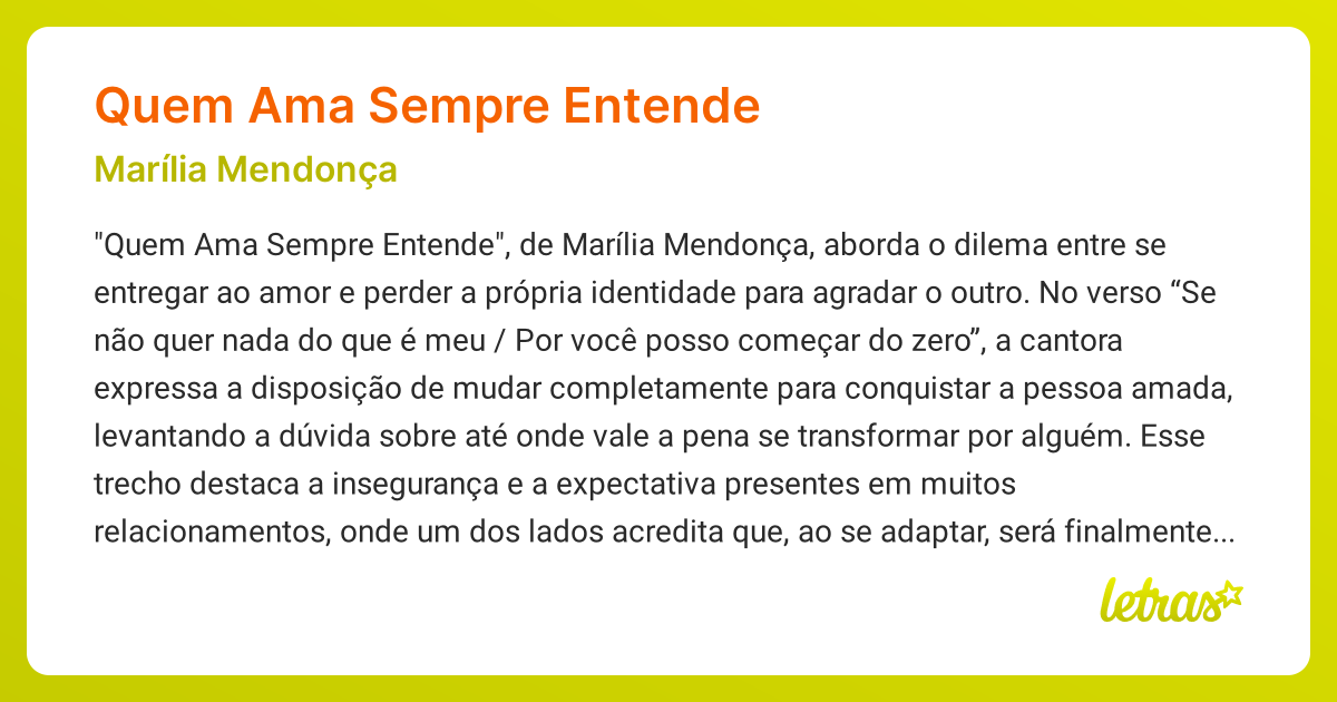 Significado da música QUEM AMA SEMPRE ENTENDE (Marília Mendonça ...