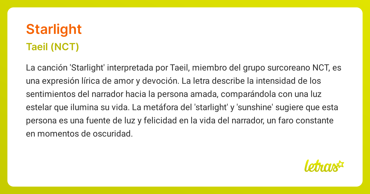 Significado de la canción STARLIGHT (Taeil (NCT)) - LETRAS.COM