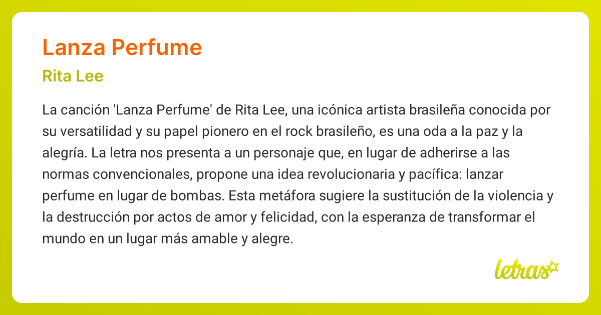 Significado de la canción LANZA PERFUME (Rita Lee) - LETRAS.COM
