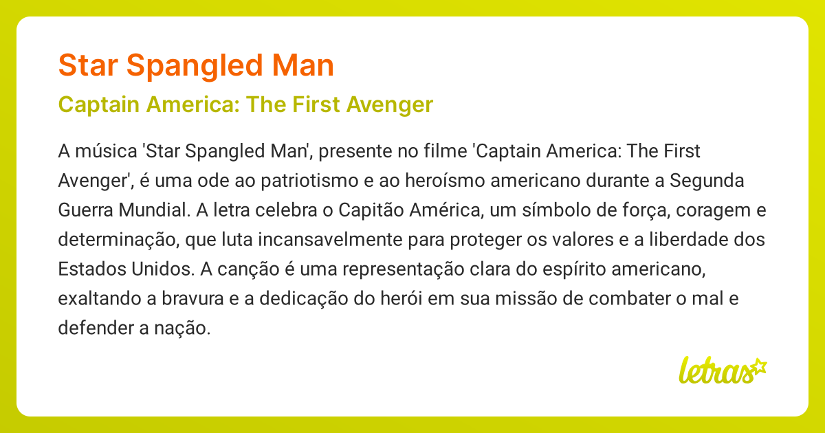 Significado da música STAR SPANGLED MAN (Captain America: The First ...