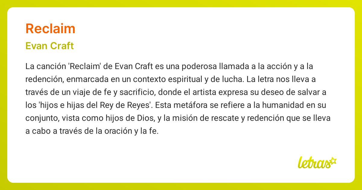Significado de la canción RECLAIM (Evan Craft) - LETRAS.COM