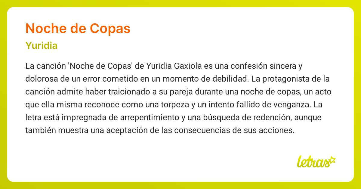 Significado de la canción NOCHE DE COPAS (Yuridia) - LETRAS.COM