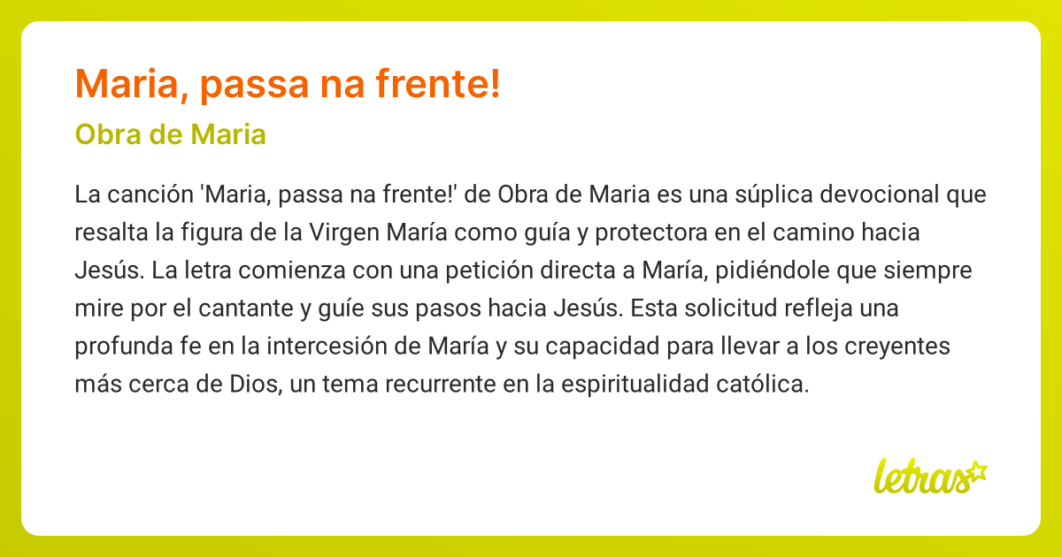 Significado de la canción MARIA, PASSA NA FRENTE! (Obra de Maria ...