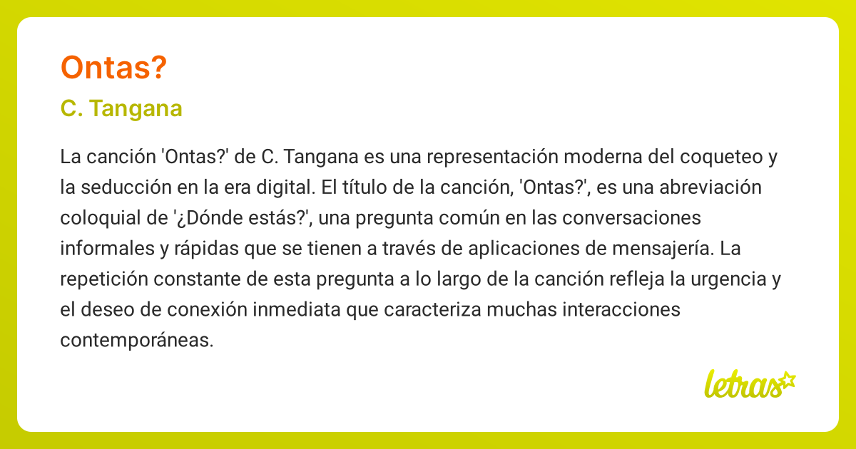 Significado de la canción ONTAS? (C. Tangana) - LETRAS.COM