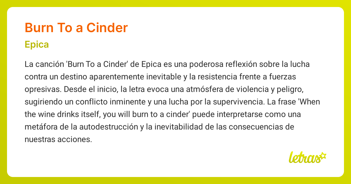 Significado de la canción BURN TO A CINDER (Epica) - LETRAS.COM