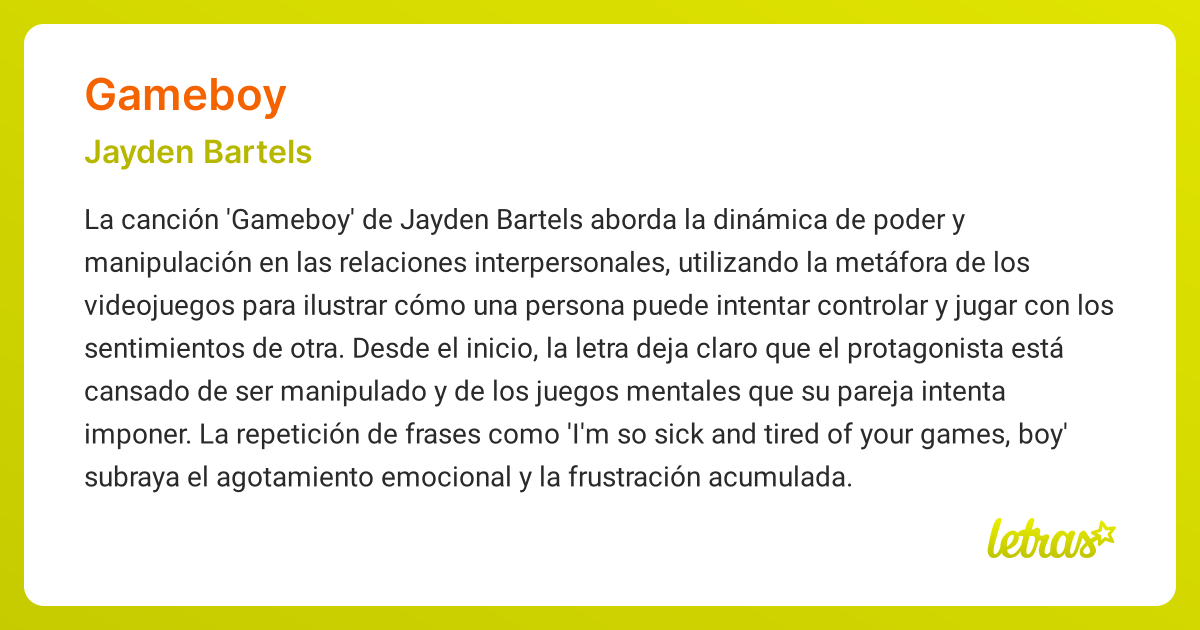 Significado de la canción GAMEBOY (Jayden Bartels) - LETRAS.COM