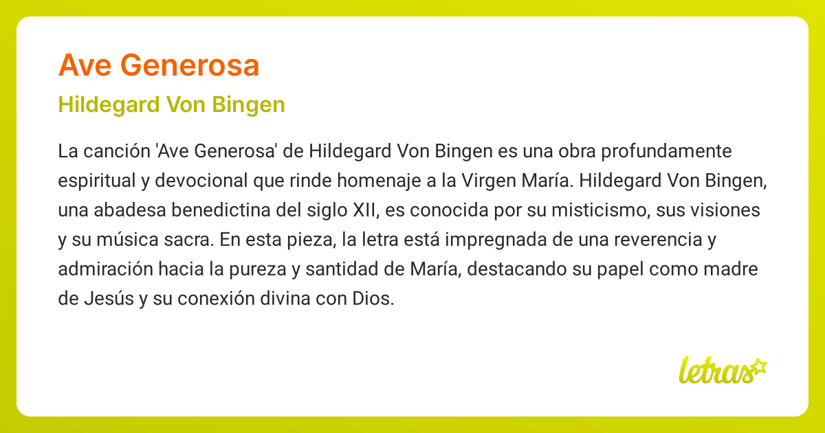Significado de la canción AVE GENEROSA (Hildegard Von Bingen) - LETRAS.COM