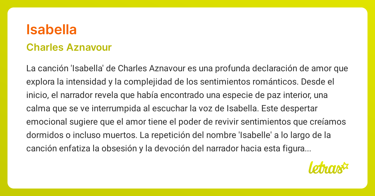 Significado de la canción ISABELLA (Charles Aznavour) - LETRAS.COM