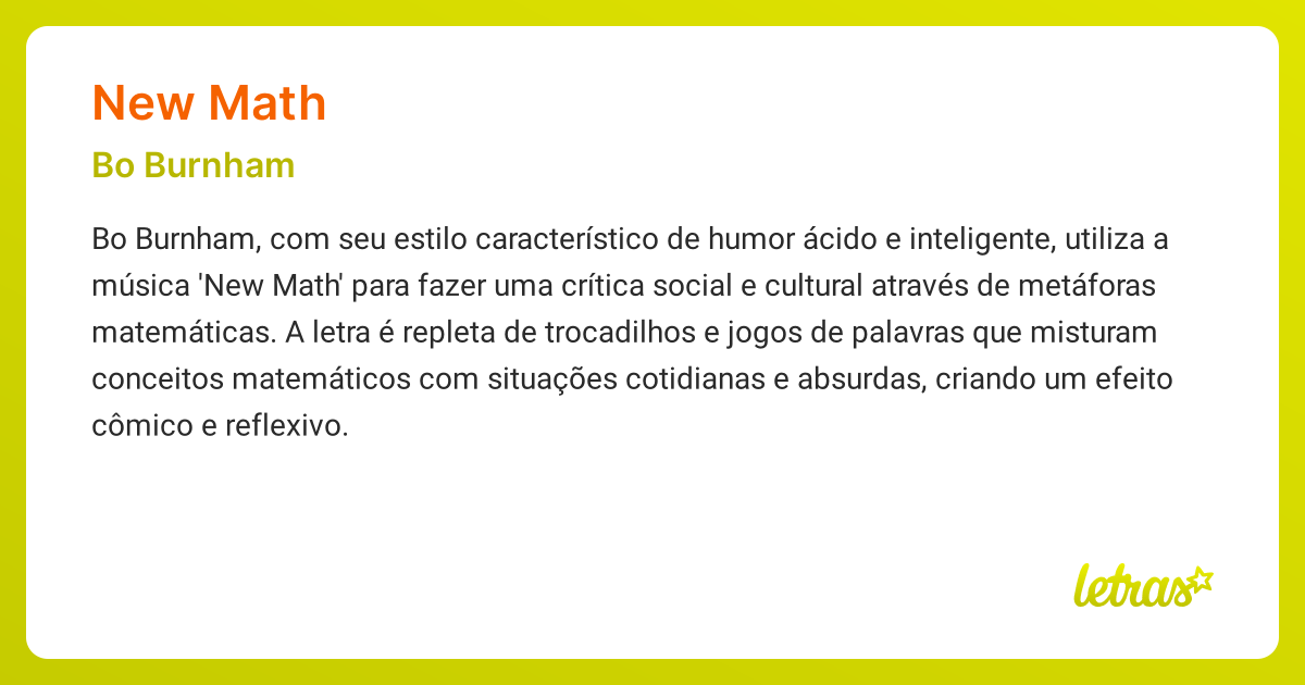 Significado da música NEW MATH (Bo Burnham) - LETRAS.MUS.BR