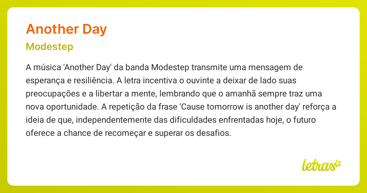 Significado da música ANOTHER DAY (Modestep) - LETRAS.MUS.BR